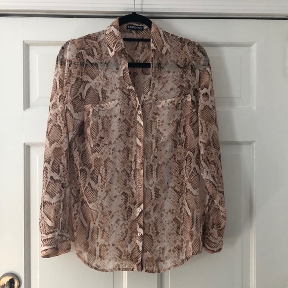 Express | Tops | Express Snakeskin Sheer Button Down Blouse Small ...